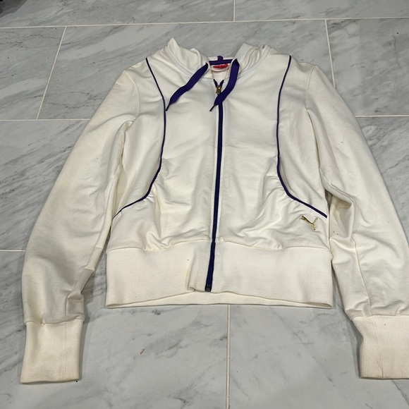 Puma | Shirts & Tops | Puma Sweatshirt White And Purple Gold Zipper ...